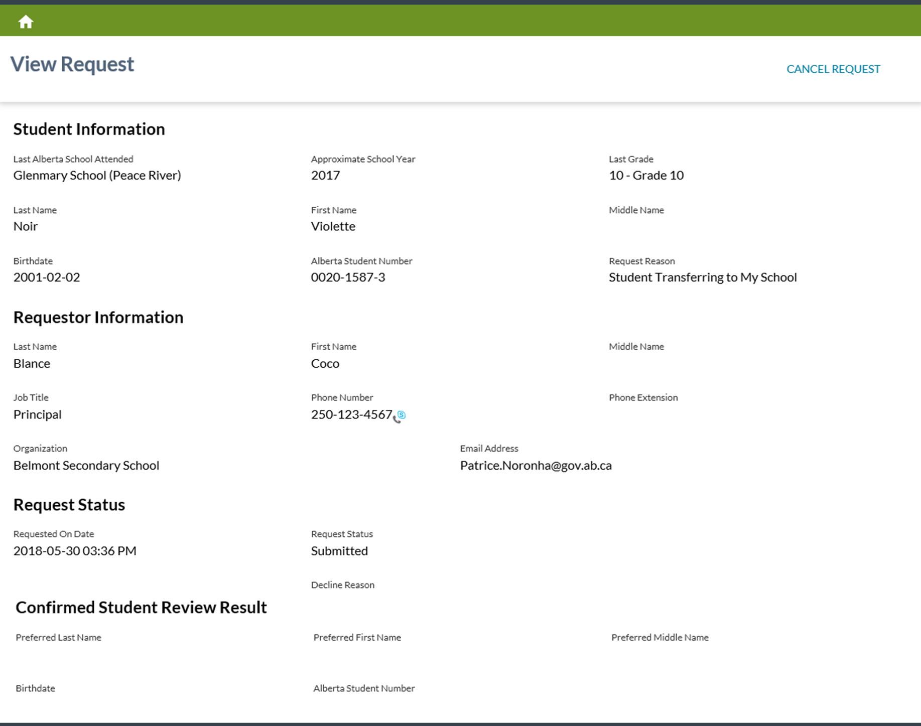 View Request (Alberta Student Link) [PASI Knowledge Base]